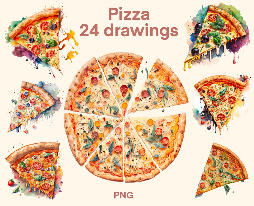 Pizza Watercolor Clipart Png, Clipart, Digital Print, Illustration Set ...
