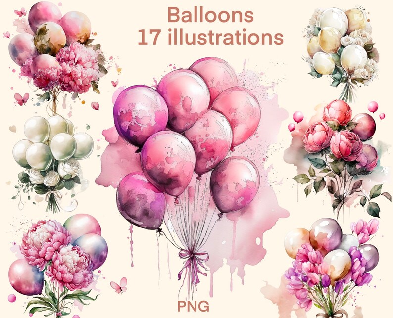 Balloons Clipart Watercolor Digital Print Illustration Set - Etsy