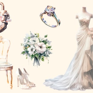 Wedding, Black Groom and White Bride Clipart Watercolor, Mixed Race ...