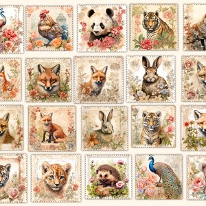 Stamps With Animals Watercolor Clipart, Vintage, Watercolor Stamps ...