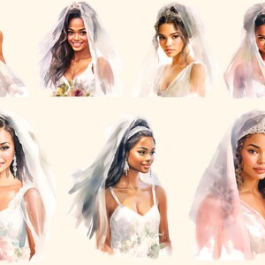 Wedding, Black Bride and Groom Clipart Watercolor, Mixed Race Digital ...