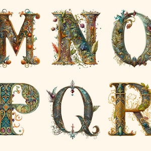 Celtic Alphabet Watercolor Png, 26 Floral Letters Clipart, Digital ...