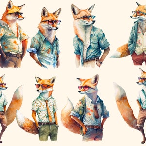 Fox Man, Fashionable Fox, Fairytale Foxes Clipart Watercolour, Digital ...