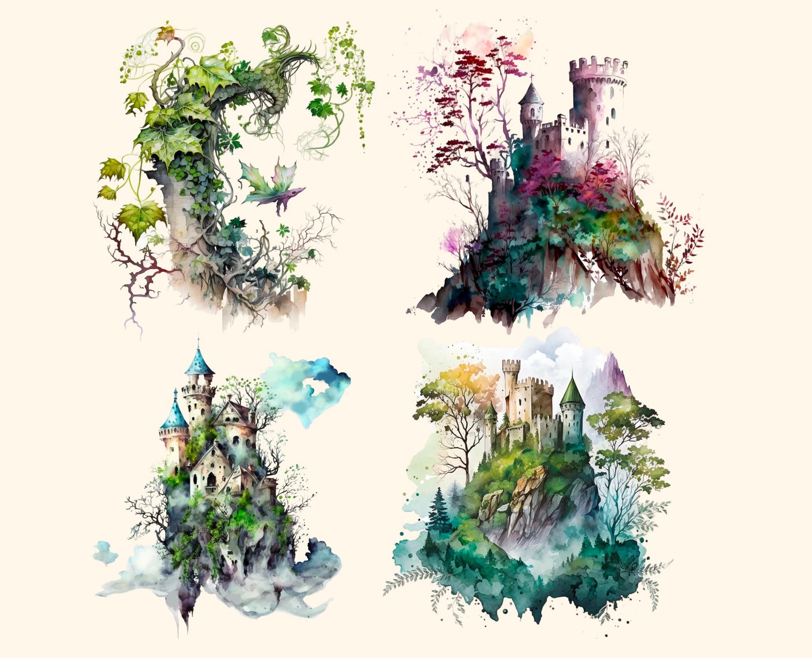 Fairy Castles Clipart Watercolor Princess Castle Digital - Etsy