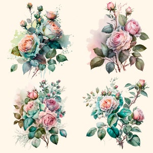 Pastels Roses Clipart Watercolor Png, Rose Digital Print, Illustration ...