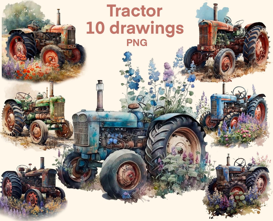 Tractor Clipart Sublimation Download Watercolor, Digital Print, Farm ...