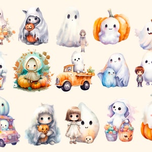 Halloween, Cute Baby Ghost, Kawaii Ghost Clipart Watercolor Png ...