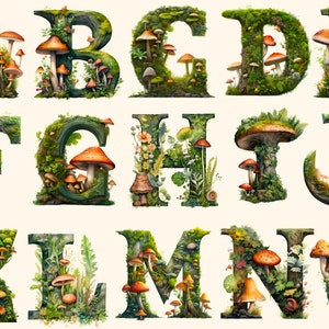 Forest Alphabet Watercolor Png, Alphabet With Mushrooms 26 Floral ...