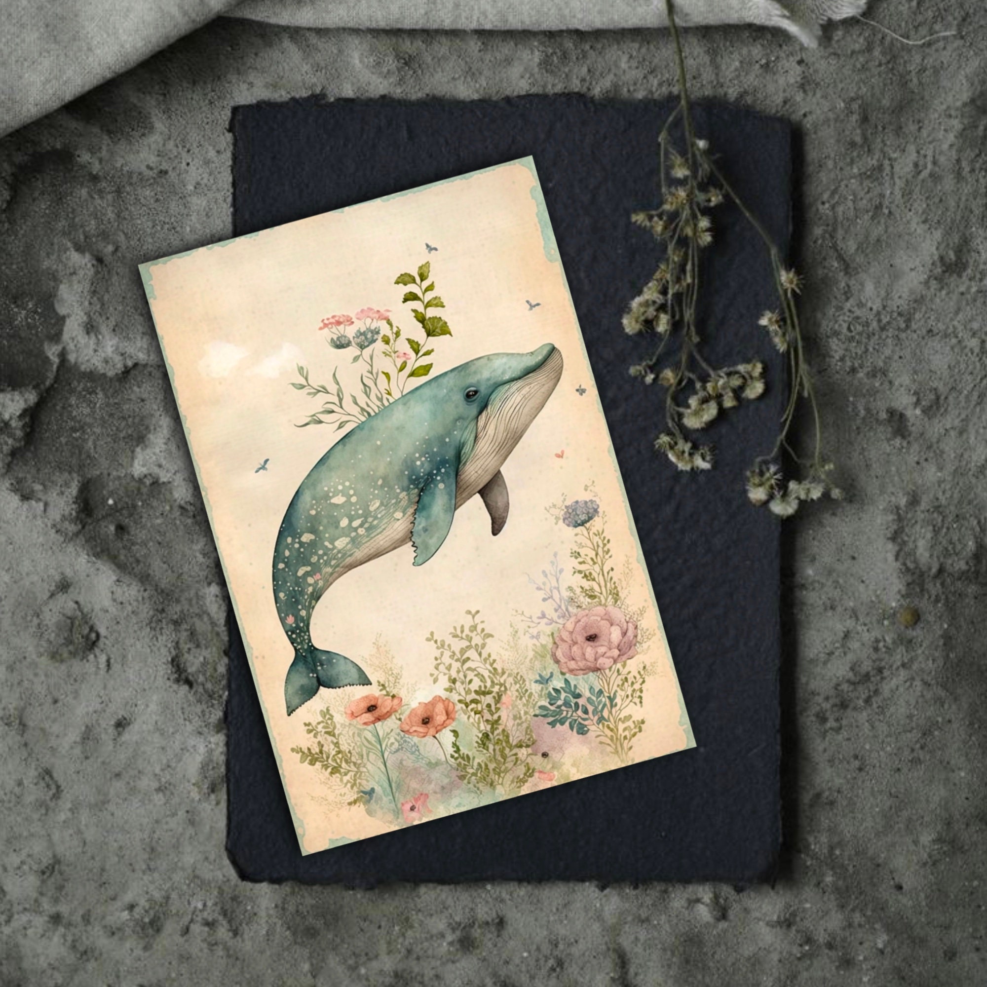 Whales Digital Cards Journal Cards Vintage Postcards Print - Etsy