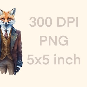 Fairytale Foxes Clipart Watercolour, Fox Man Digital Print, Fox in a ...