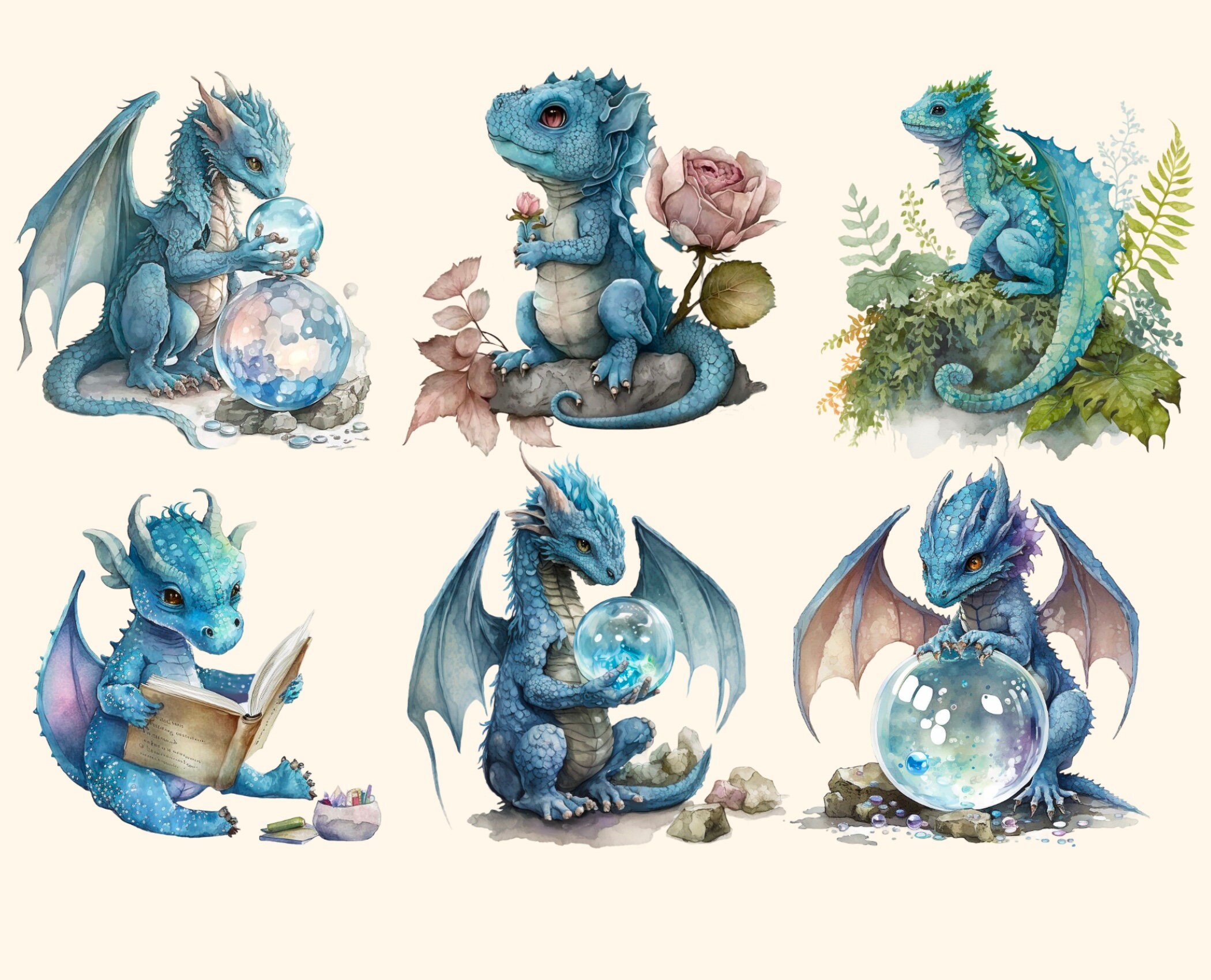 Baby Dragons Clipart Watercolor Png Cute Blue Baby Dragon - Etsy