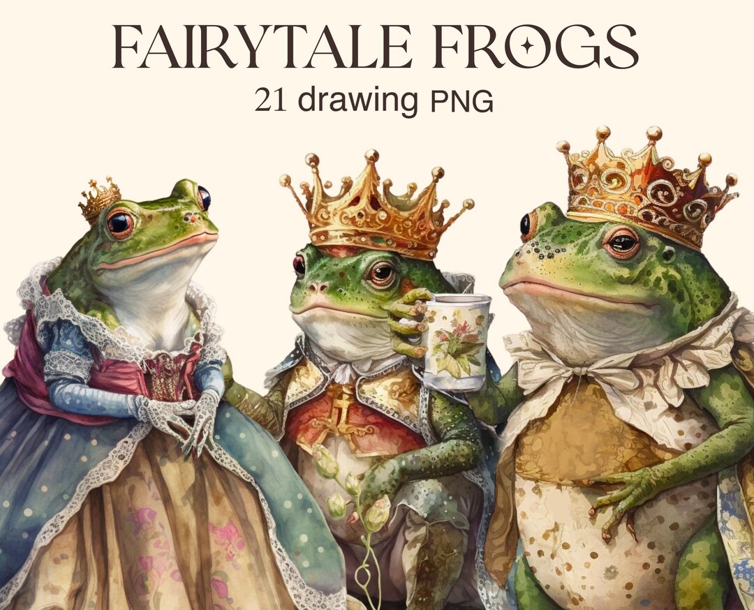 Fairytale Frogs Clipart Watercolour, Victorian Frog Digital Print, King ...