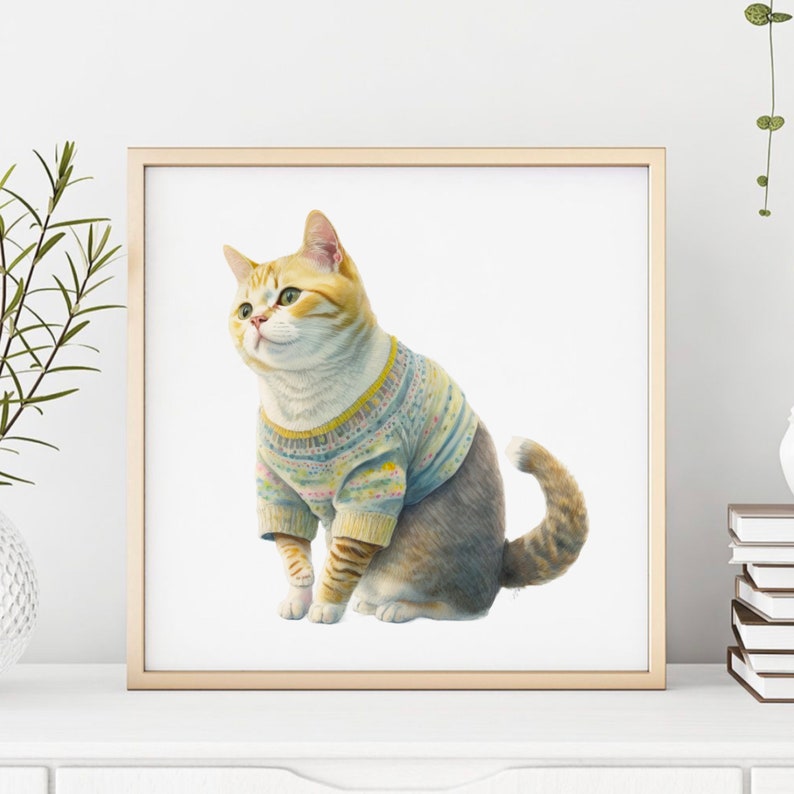 Cute Cat in Clothes Stylish Cat Clipart Watercolour Digital - Etsy