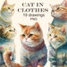 Cute Cat in Clothes Stylish Cat Clipart Watercolour Digital - Etsy