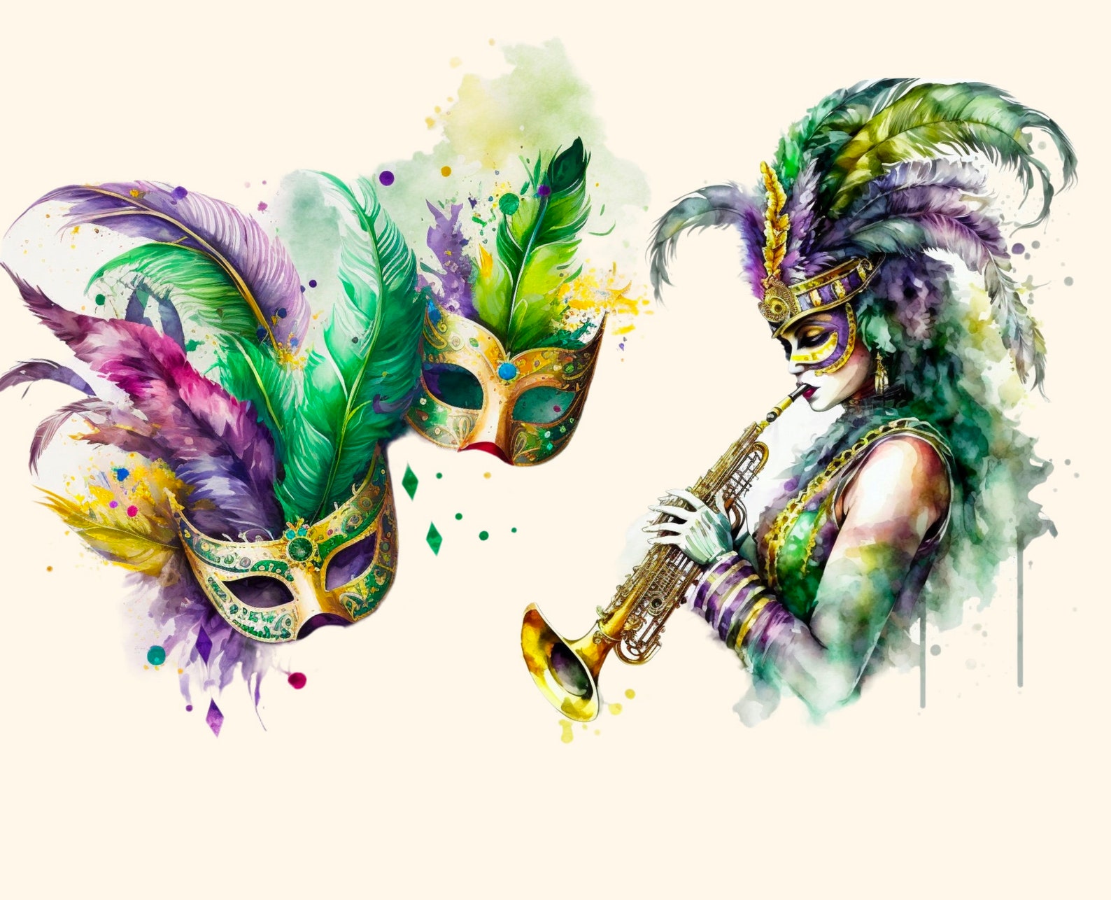 Watercolor Mardi Gras Clipart Louisiana Digital Print - Etsy