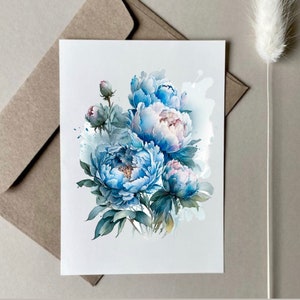 Blue Peonies Clipart Watercolor Png, Cute Floral Digital Print ...