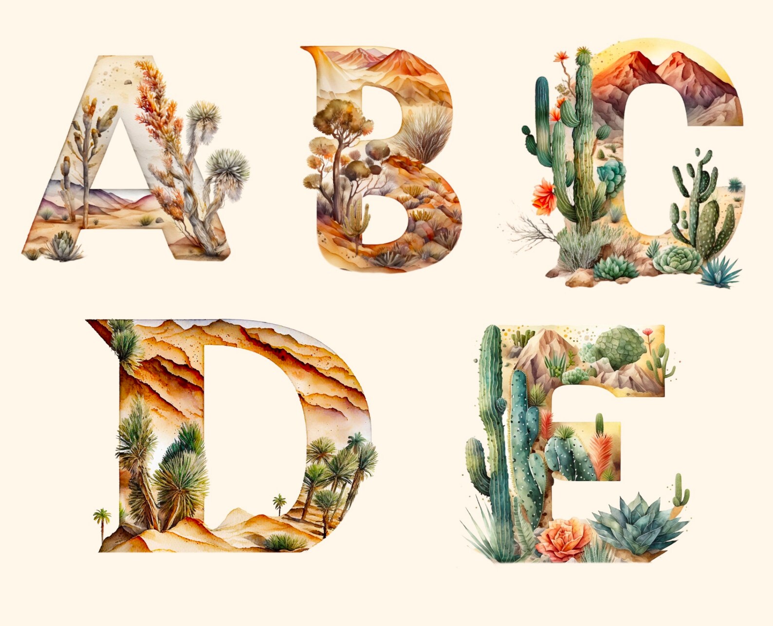 Alphabet Desert Style Watercolor Png 26 Floral Letters Baby - Etsy