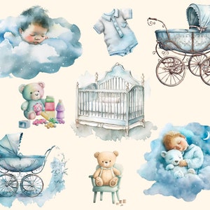 Baby Boy, Watercolor Clipart, Newborn Children PNG, Boy, Nursery Decor ...