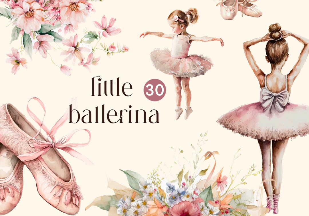 Little Ballerina Watercolor Clipart, Girl Children PNG, Girl, Nursery ...