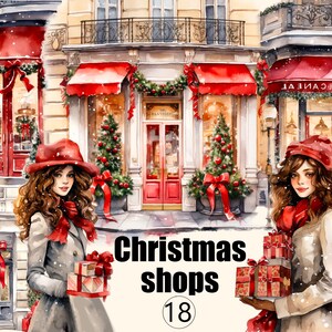Christmas Shops Watercolour Clipart, Jingle, Holiday Collection Digital ...