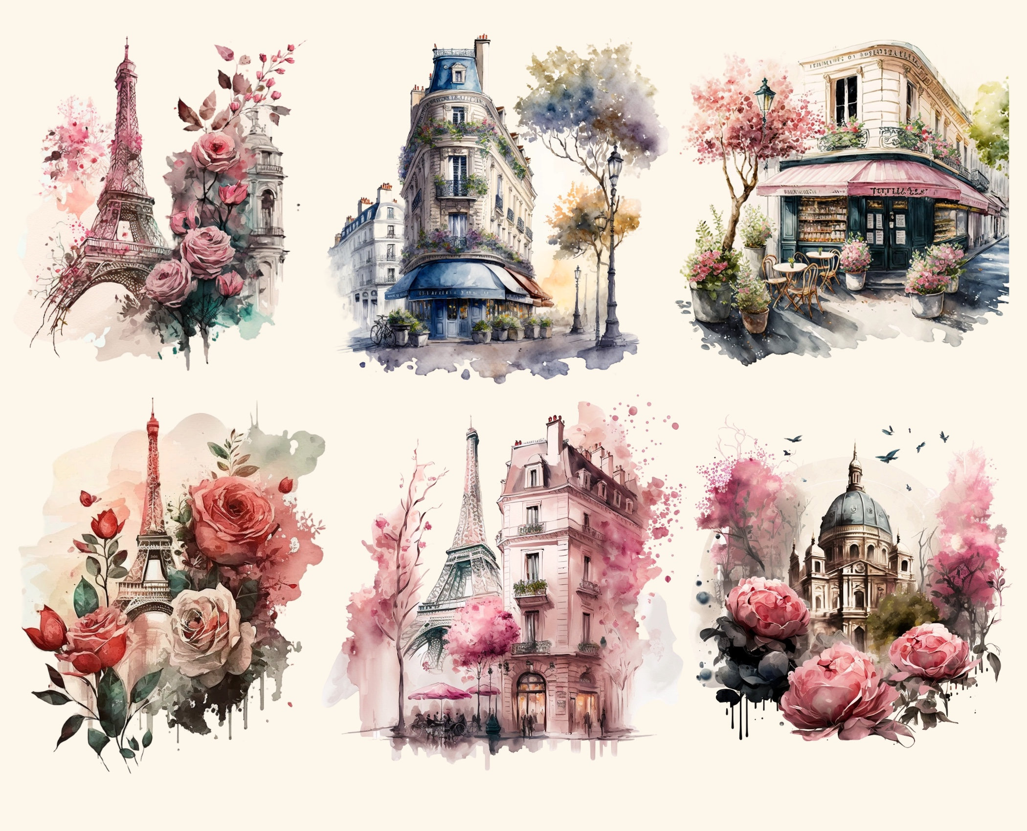 Streets of Paris Clipart Watercolor Digital Print Paris - Etsy Canada