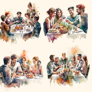 Feast Clipart Watercolor, Digital Print, Family Illustration Set ...