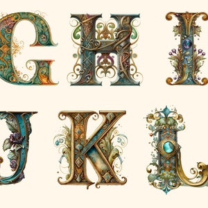 Celtic Alphabet Watercolor Png, 26 Floral Letters Clipart, Digital ...