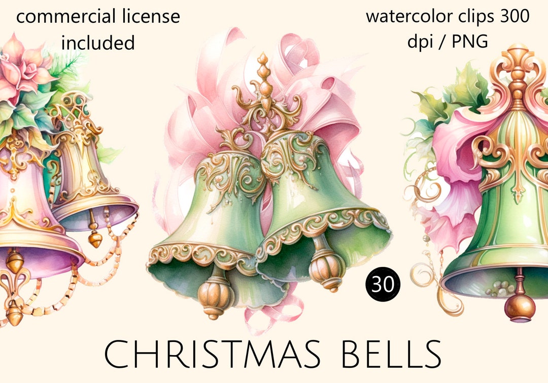 Christmas Bells, Fairy Tale Christmas Watercolour Clipart, New Year ...
