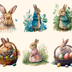 Easter Clipart Watercolor Vintage Png, Cute Rabbit Digital Print ...