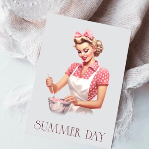 Pink Retro Girl Watercolor Clipart Digital Print, Woman With 50s ...