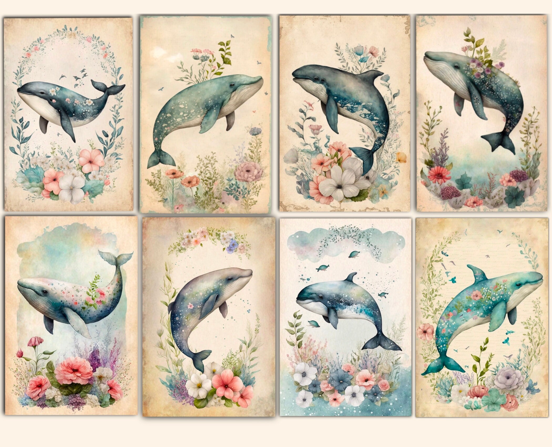 Whales Digital Cards Journal Cards Vintage Postcards Print - Etsy