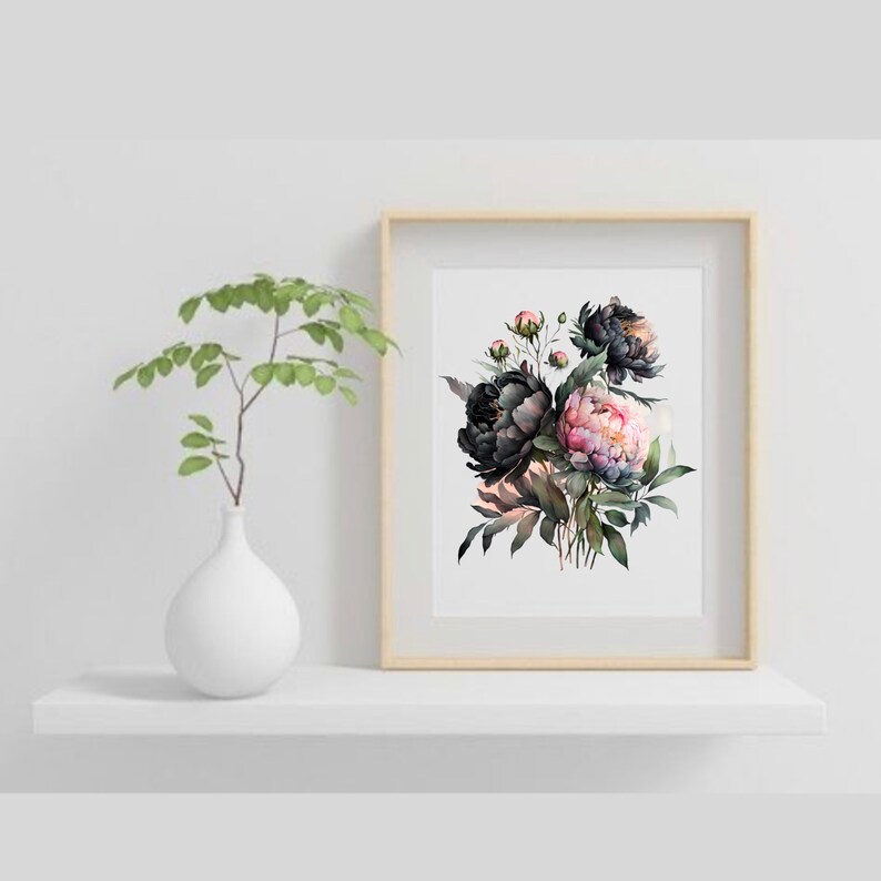 Black Peonies Clipart Watercolor Png Cute Floral Digital - Etsy