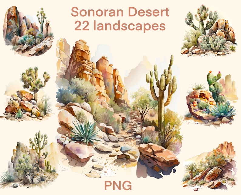 Sonoran Desert Watercolor Clipart Png Desert Digital Print - Etsy