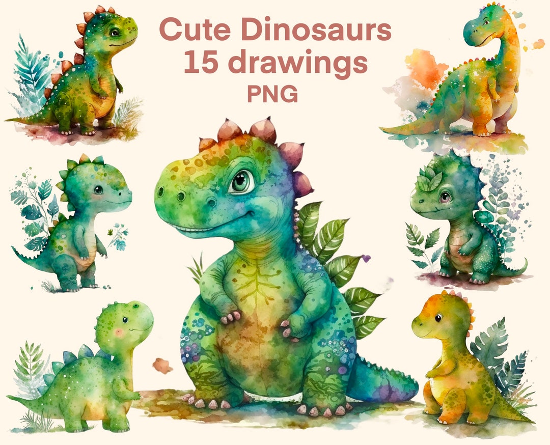 Cute Dinosaurs Clipart Watercolor Png, Cute Baby Dino Digital Print ...