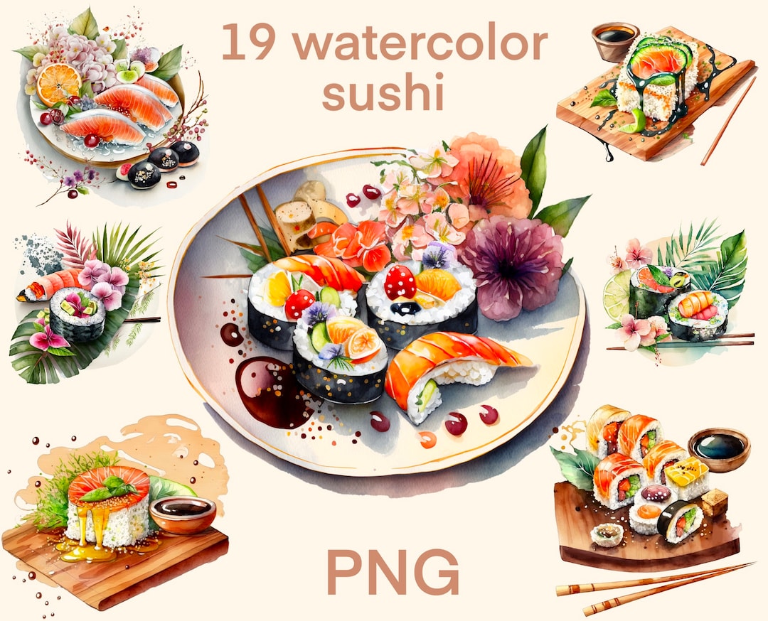 Watercolor Sushi Clipart Png, 19 Sushi Clipart, Digital Print ...