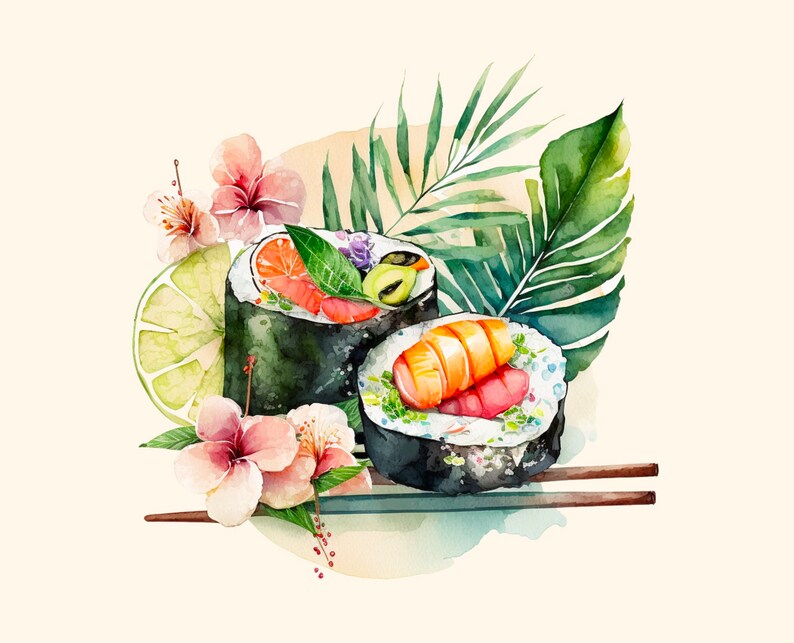 Watercolor Sushi Clipart Png 19 Sushi Clipart Digital Print - Etsy