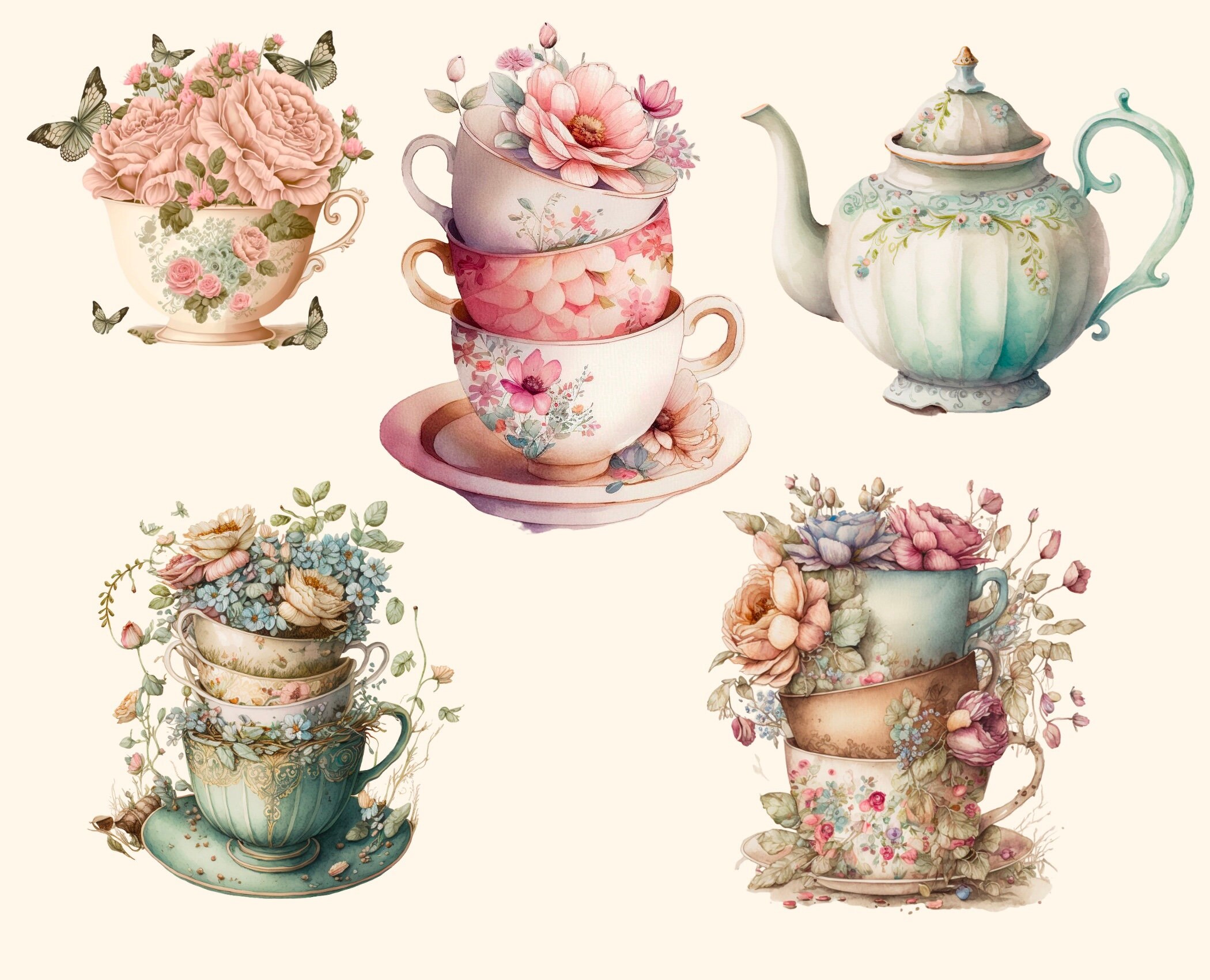 Vintage Tea-set Clipart Watercolor Png A Wedding Service - Etsy UK