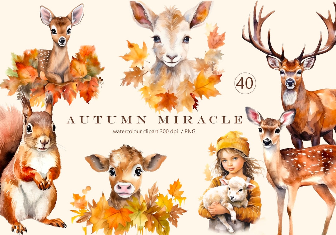 Autumn Watercolor Clipart Png, Autumn Animals in the Forest, Autumn ...