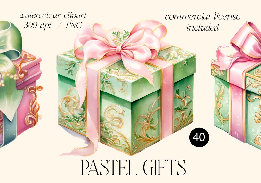 Pastel Gifts Christmas Watercolour Clipart, Jingle Bells, Holiday ...