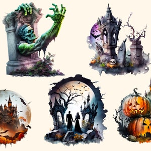 Halloween Clipart Watercolor Png, Zombies, Vampires, Pumpkins ...