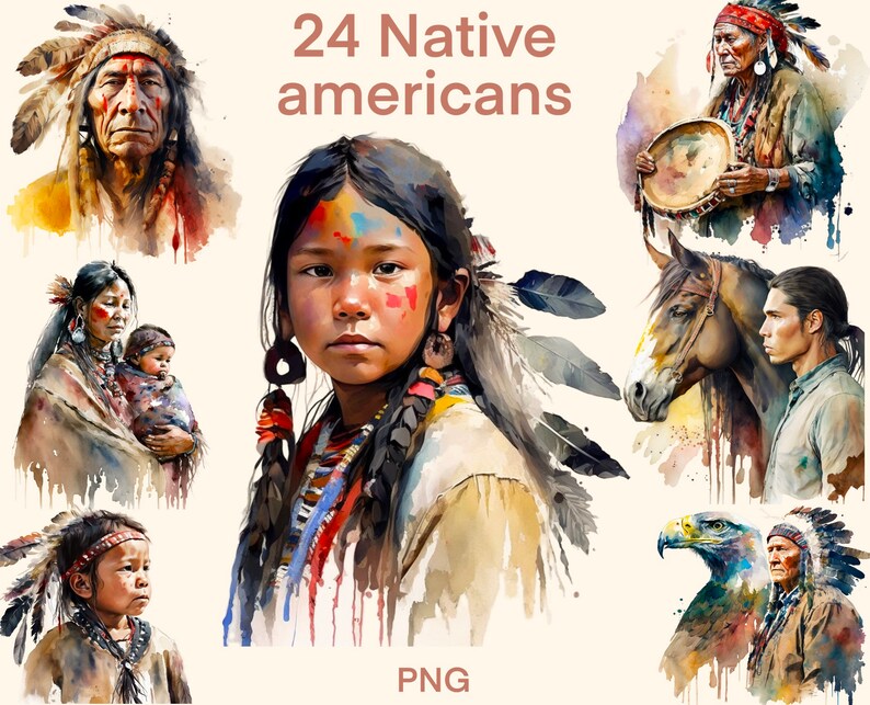 Native Americans Watercolor Clipart Png Cute Shaman Digital - Etsy