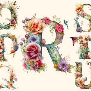 Alphabet Watercolor Png, 26 Floral Letters Clipart, Digital Print ...