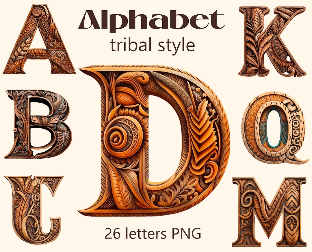 Alphabet Tribal Style Clipart Png 26 Letters Digital Print - Etsy