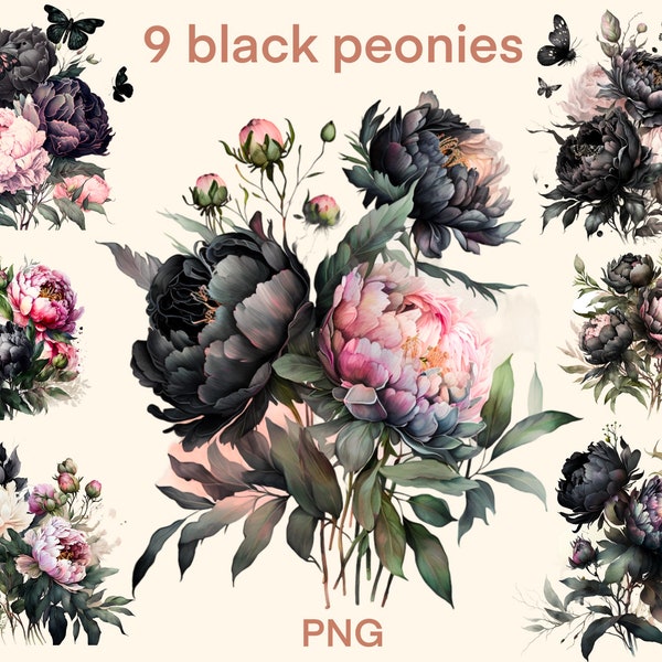 Black Peony Png - Etsy