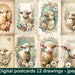 Sheep, Digital Cards, Journal Cards, Vintage Postcards Print, Digital ...