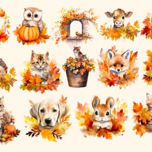 Autumn Watercolor Clipart Png, Autumn Animals in the Forest, Autumn ...