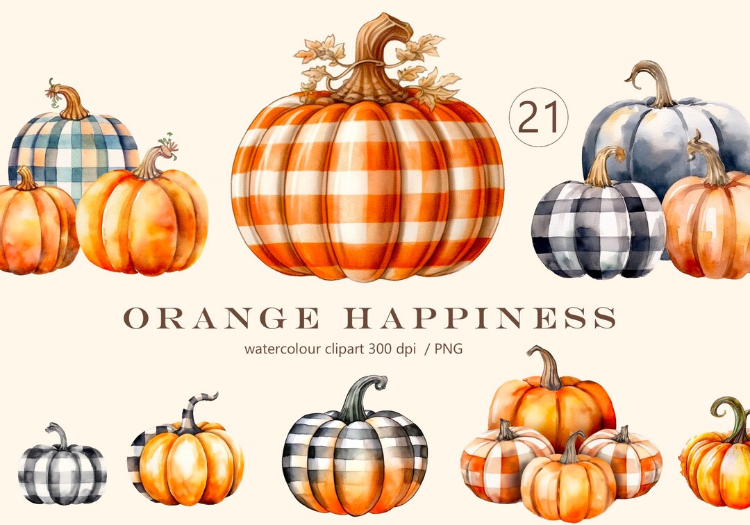 Autumn Watercolor Clipart, Pumpkins, Orange Happiness Png, Autumn ...