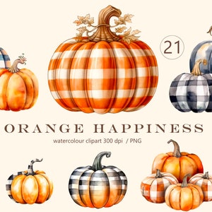Autumn Watercolor Clipart, Pumpkins, Orange Happiness Png, Autumn ...