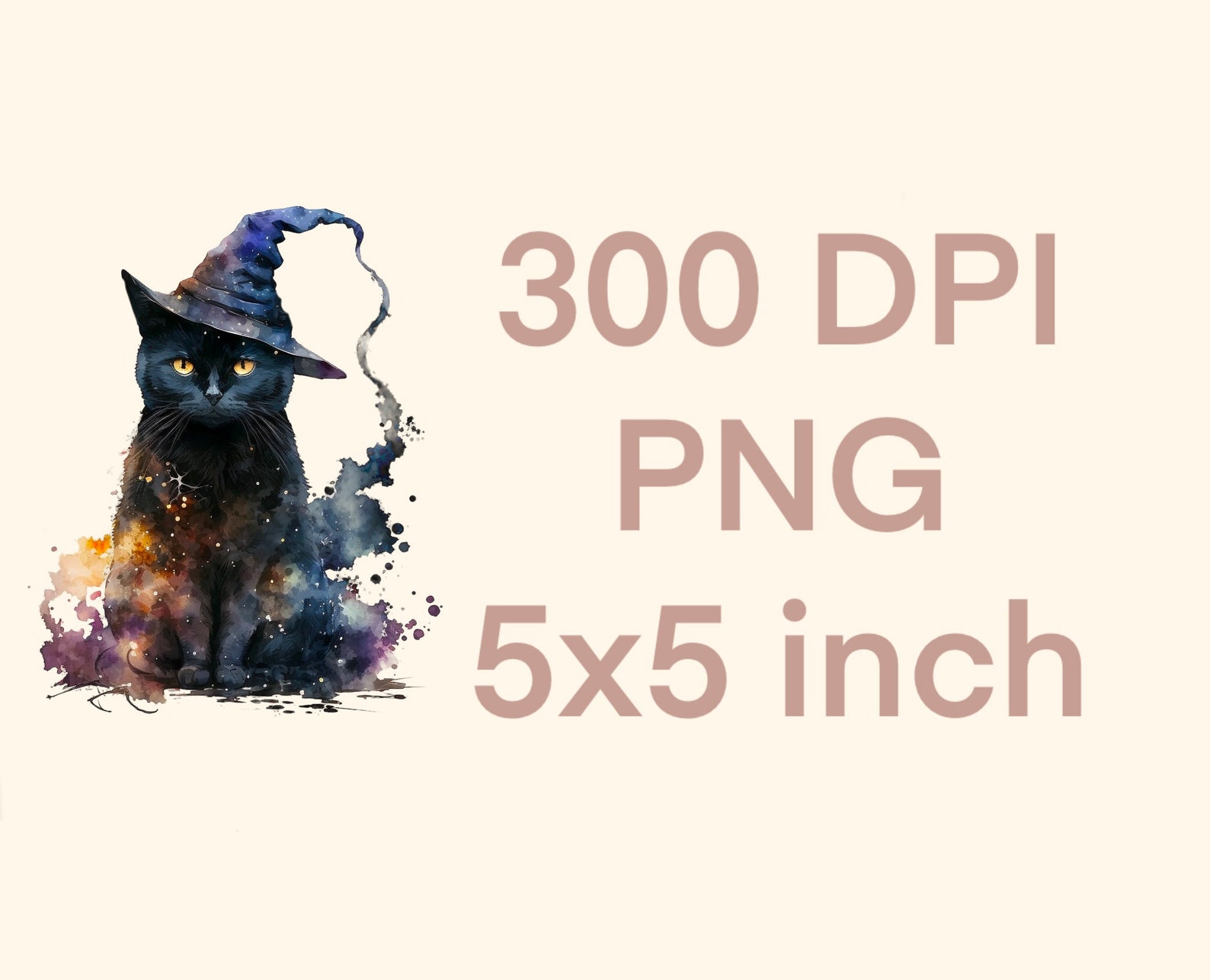 Witch Black Cats Clipart Watercolor Png Cute Digital Print - Etsy