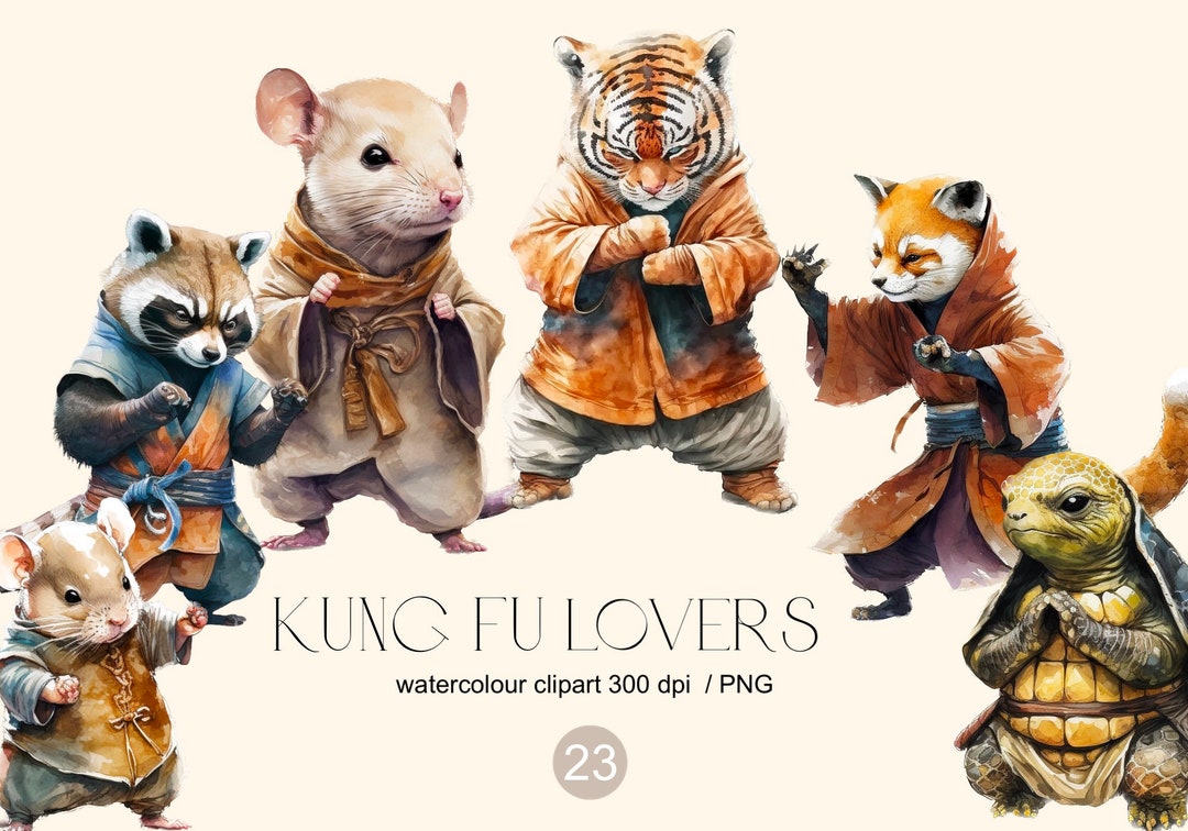 Fairy Animals, Kung Fu Lovers Clipart Watercolor, Digital Print ...